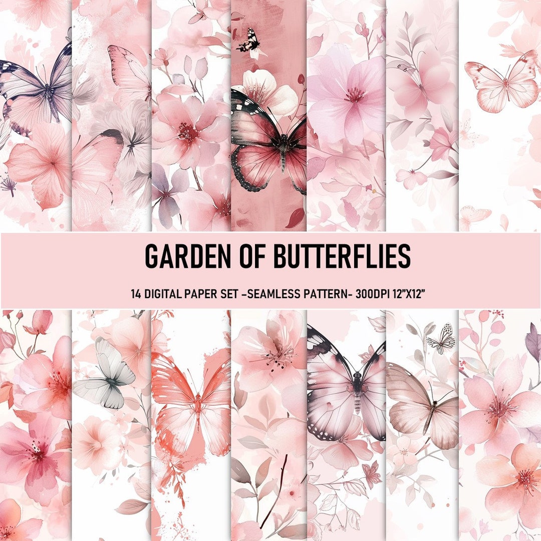 Butterfly Garden Digital Paper Pack: Seamless Watercolor Patterns ...
