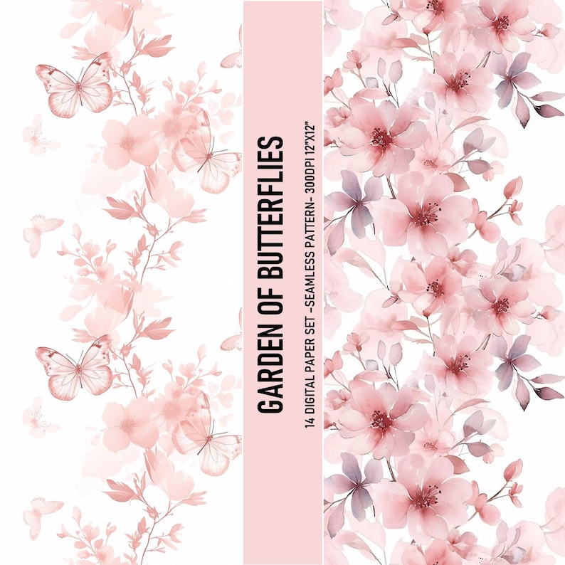 Butterfly Garden Digital Paper Pack: Seamless Watercolor Patterns ...