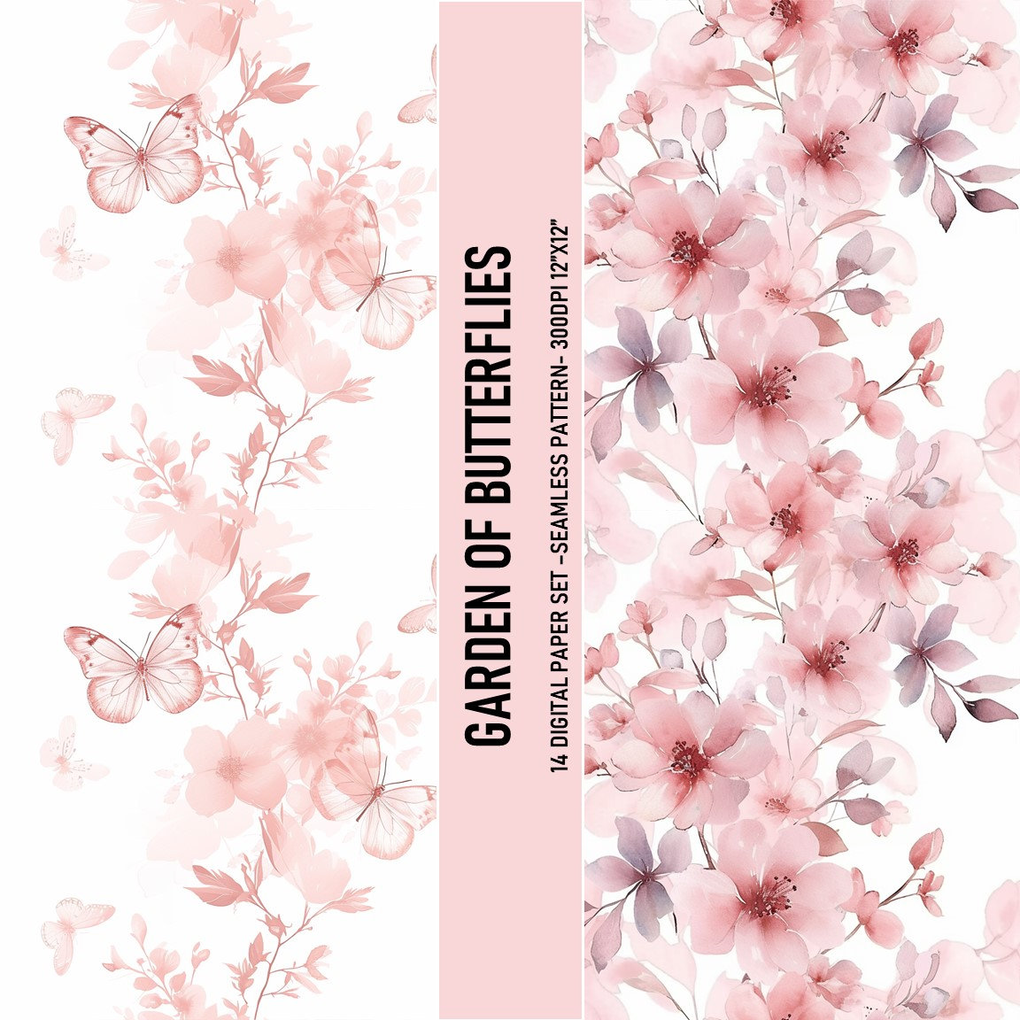 Butterfly Garden Digital Paper Pack: Seamless Watercolor Patterns ...
