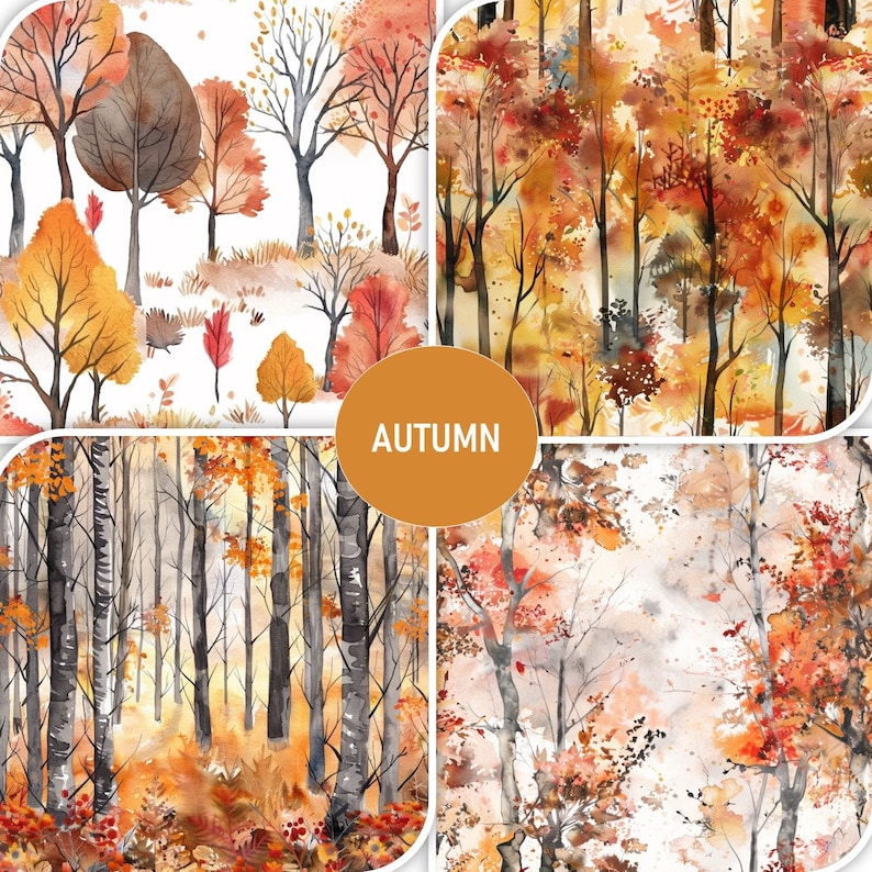 3 Seasons Forest Digital Paper Watercolor Seamless Patterns Sprint ...
