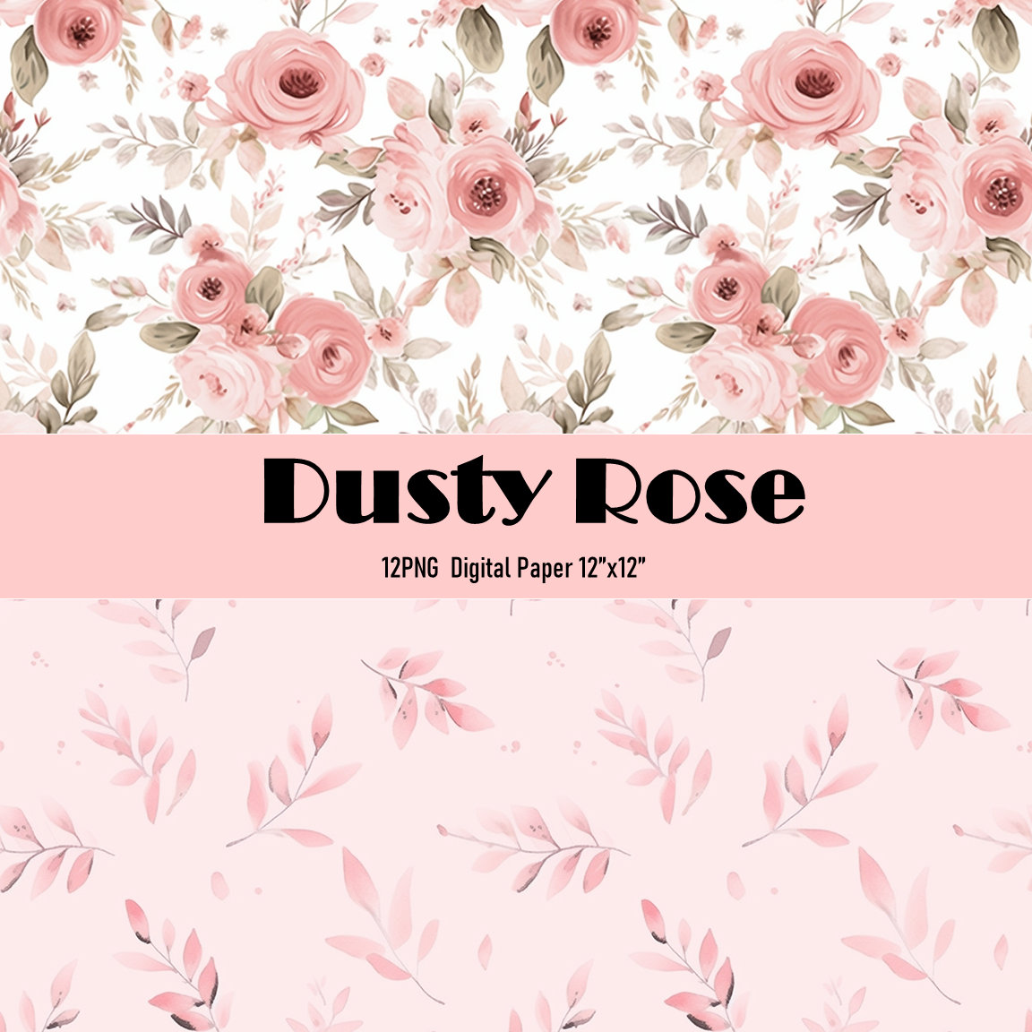 Dusty Rose Floral Digital Paper Pack: Watercolor Seamless Patterns ...