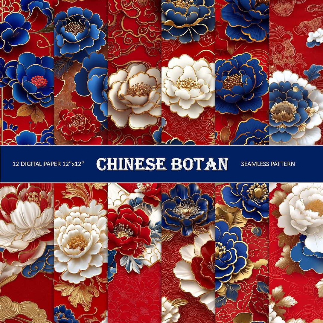 Chinese Botan Digital Paper - Seamless Floral Patterns With Peonies ...