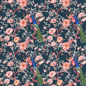 Elegant Peacock Seamless Digital Paper | 12x12" 300DPI Watercolor ...