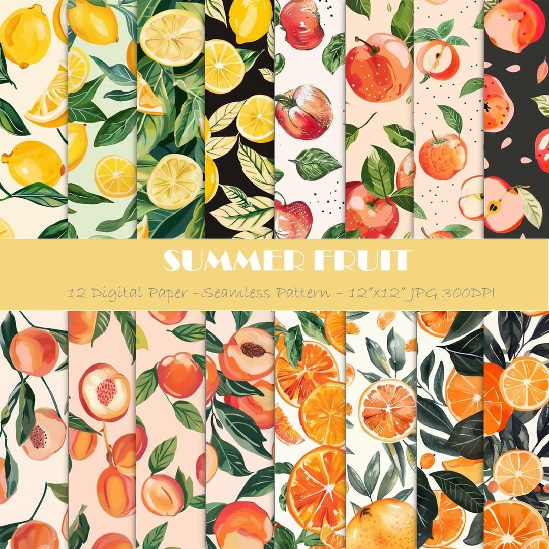SUMMER FRUIT - Digital Paper, Seamless Pattern ,fruit Pattern - Summer ...