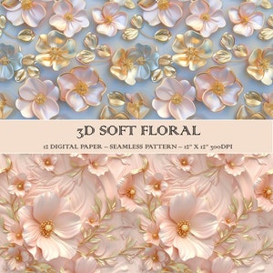 3D Floral Digital Paper Pack: Soft Tone Seamless Patterns (12x12 Inch ...