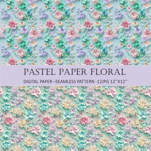Digital Paper Pack: 3D Pastel Floral Seamless Patterns - Instant ...
