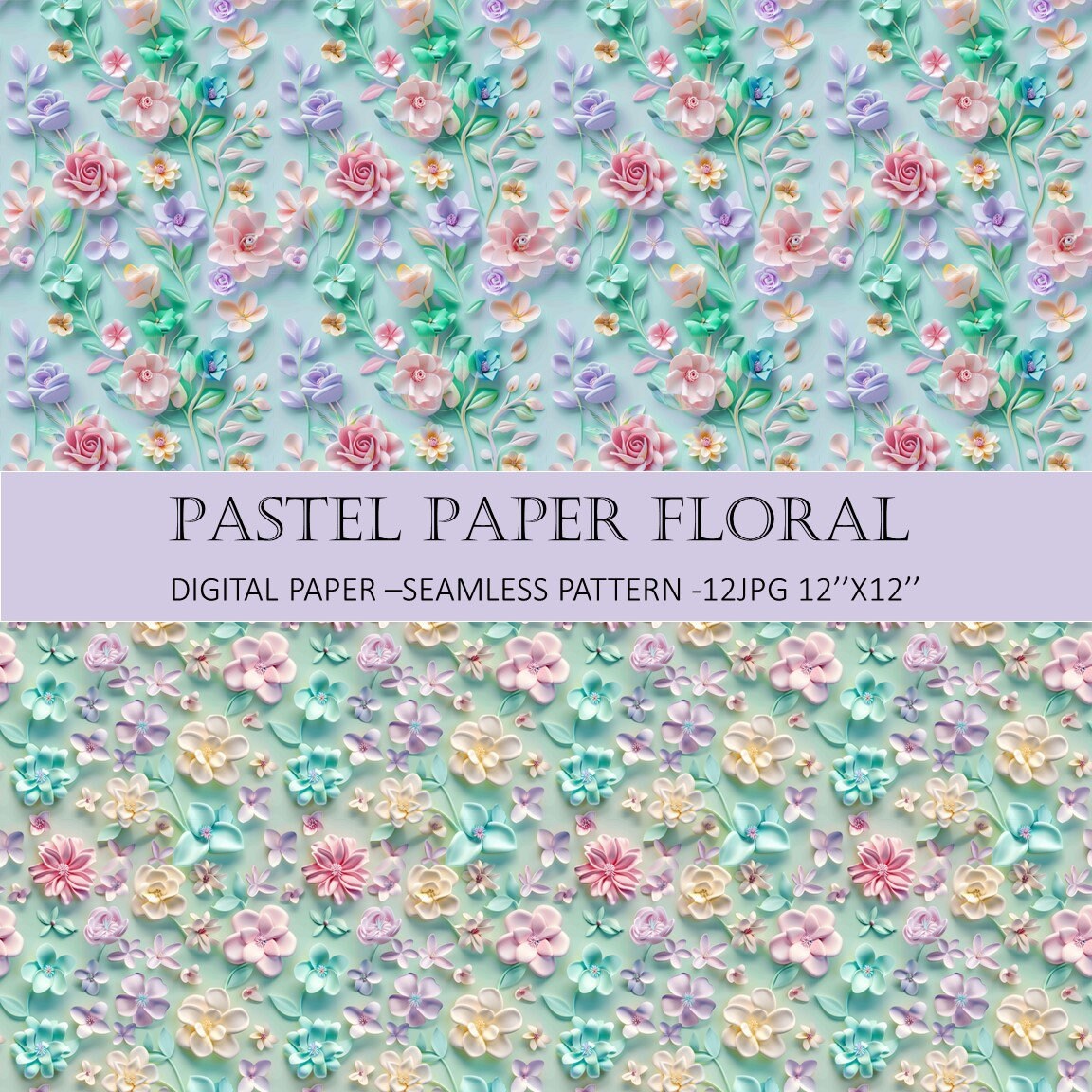 Digital Paper Pack: 3D Pastel Floral Seamless Patterns - Instant ...