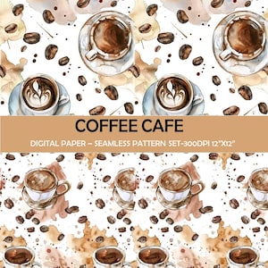 Coffee Cafe Digital Paper - Seamless Patterns- Coffee Shop-coffee Latte ...