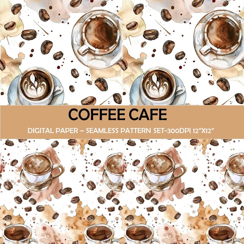 Coffee Cafe Digital Paper: Watercolor Seamless Patterns (digital ...