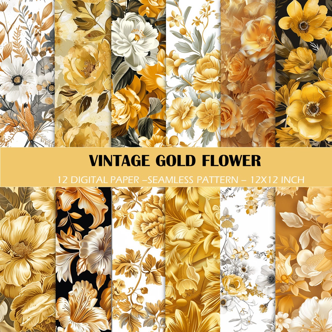 VINTAGE GOLD FLORAL - Digital Paper Pack - Seamless Pattern ...