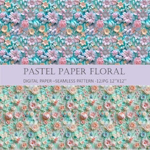 Digital Paper Pack: 3D Pastel Floral Seamless Patterns - Instant ...