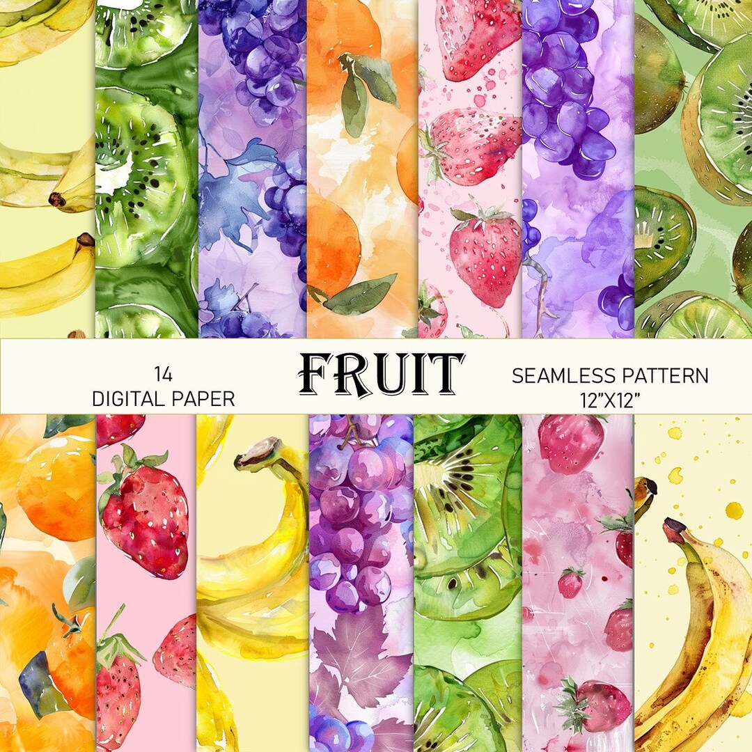 FRUIT Digital Paper Pack- 12 Jpg Digital Paper, Seamless Pattern ...