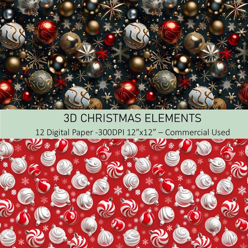 3D Christmas Digital Paper: Seamless Holiday Patterns (12x12 Inch) - Etsy