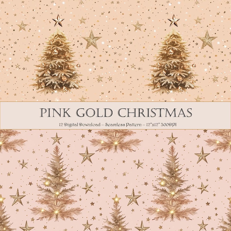 Pink Gold Christmas Seamless Pattern: Elegant Digital Paper (digital ...