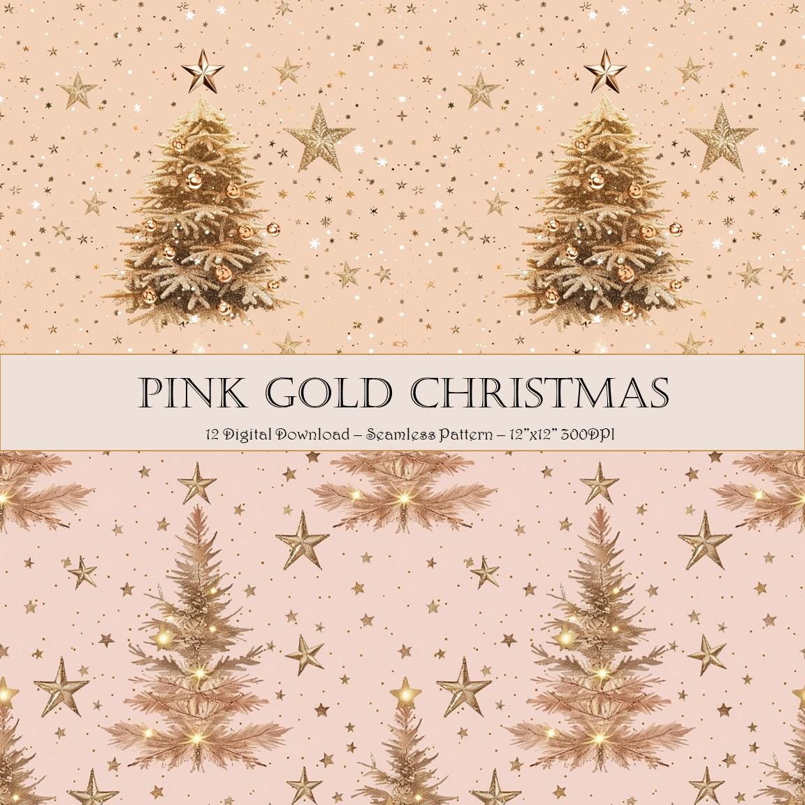 Pink Gold Christmas Seamless Pattern: Elegant Digital Paper (digital ...