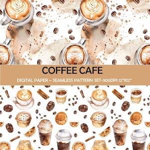 Coffee Cafe Digital Paper - Seamless Patterns- Coffee Shop-coffee Latte ...