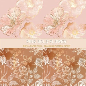 Pink Gold Flower Digital Paper: Seamless Floral Patterns (12x12in) - Etsy