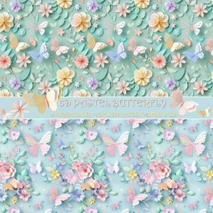 Digital Paper Pack: 3D Pastel Butterfly Seamless Patterns - Instant ...