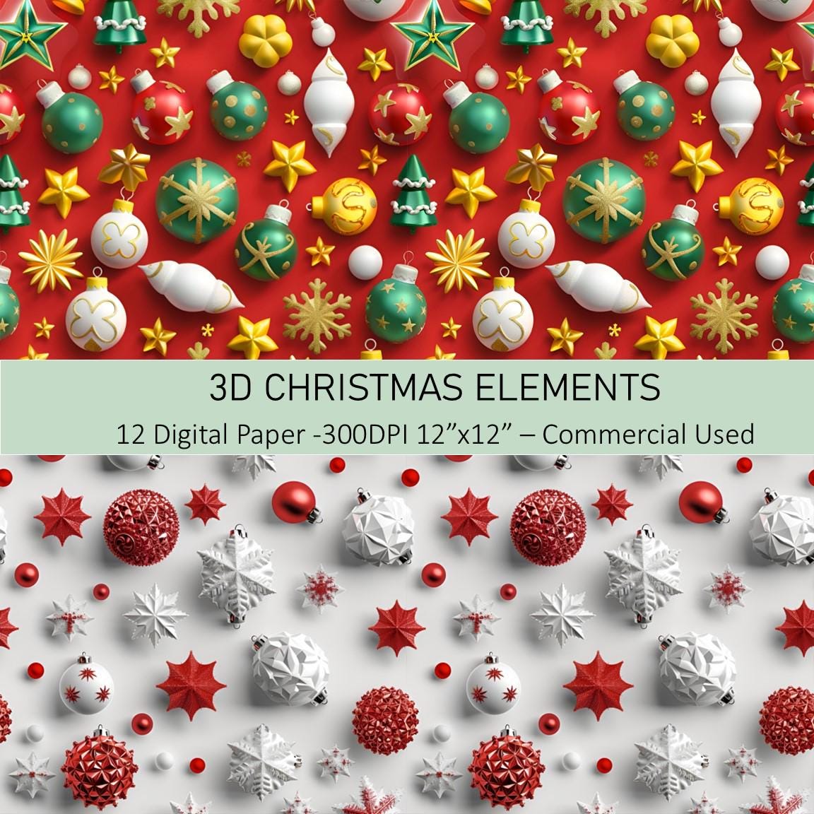 3D Christmas Digital Paper: Seamless Holiday Patterns (12x12 Inch) - Etsy