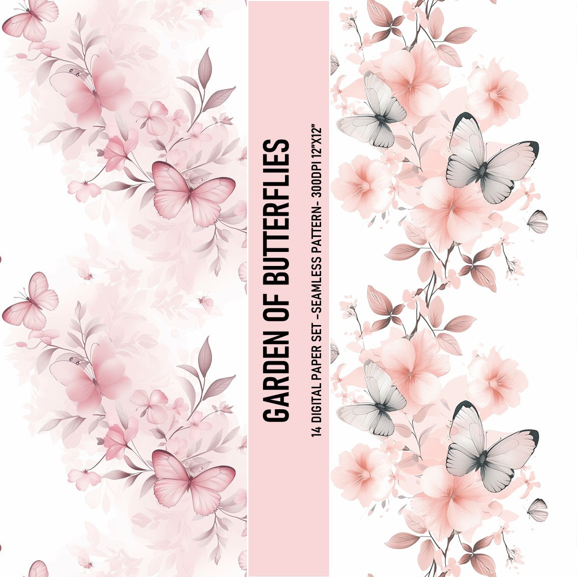 Butterfly Garden Digital Paper Pack: Seamless Watercolor Patterns ...