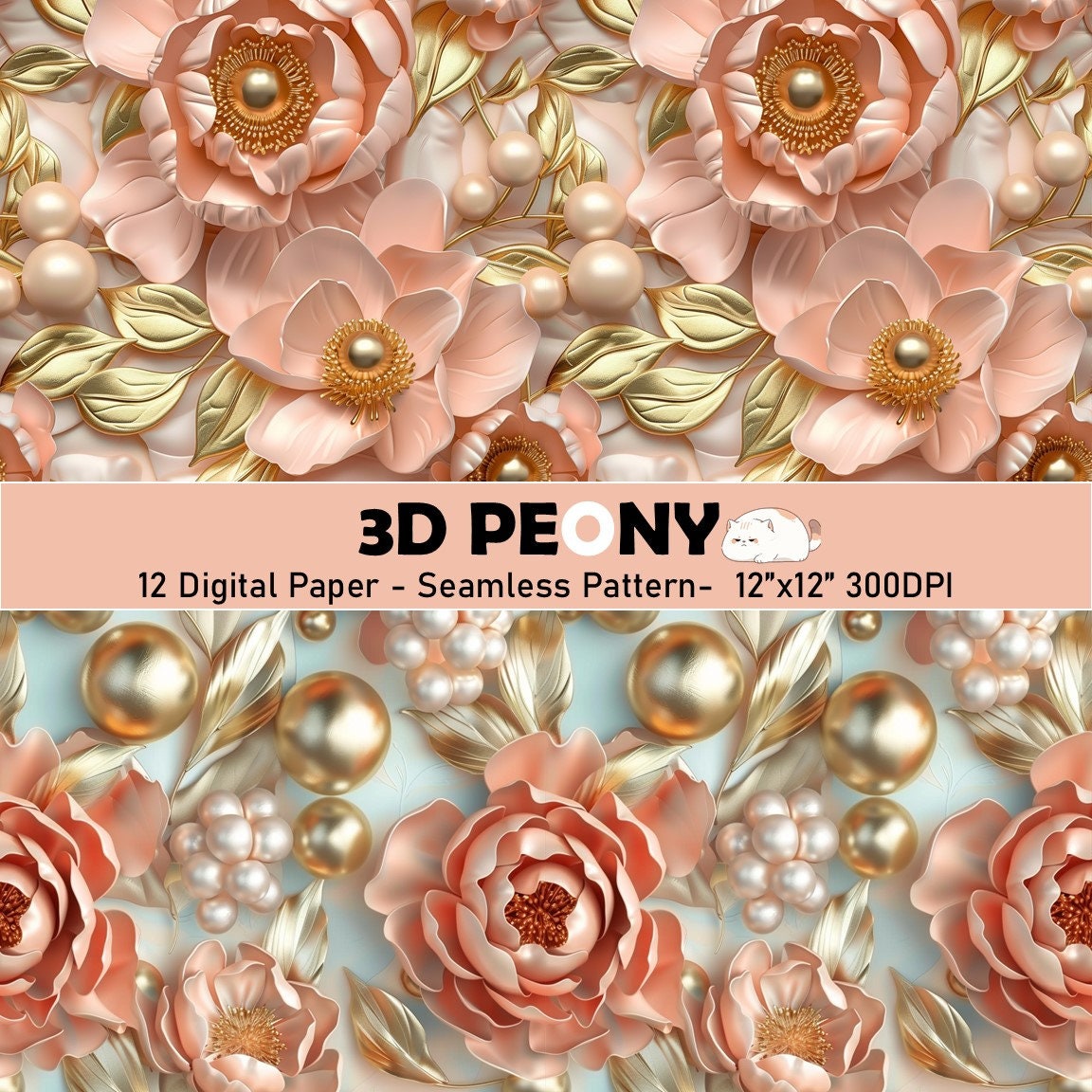 3D PEONY Digital Paper Pack 12 Jpg Digital Paper Seamless Patterns 3D ...