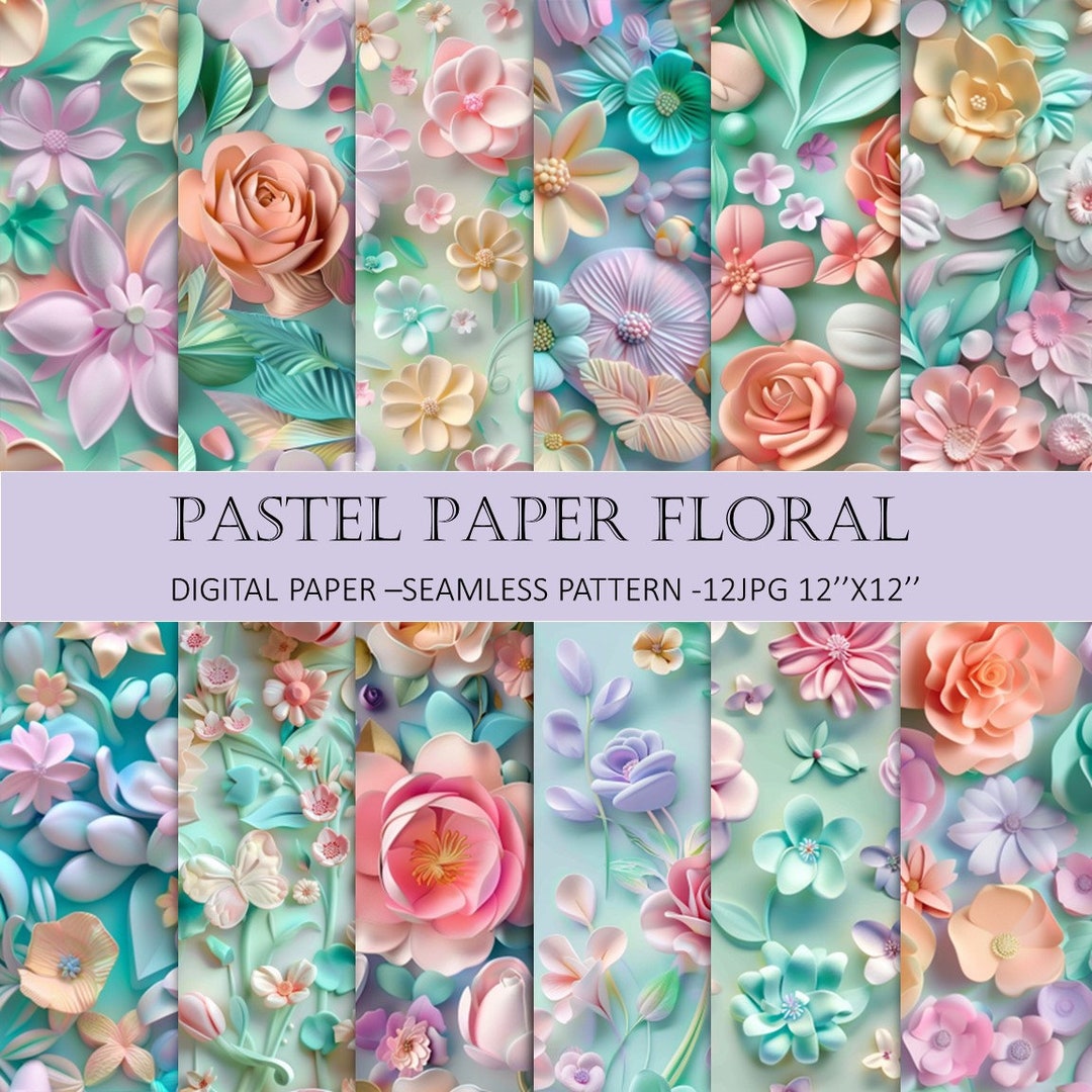 Digital Paper Pack: 3D Pastel Floral Seamless Patterns - Instant ...