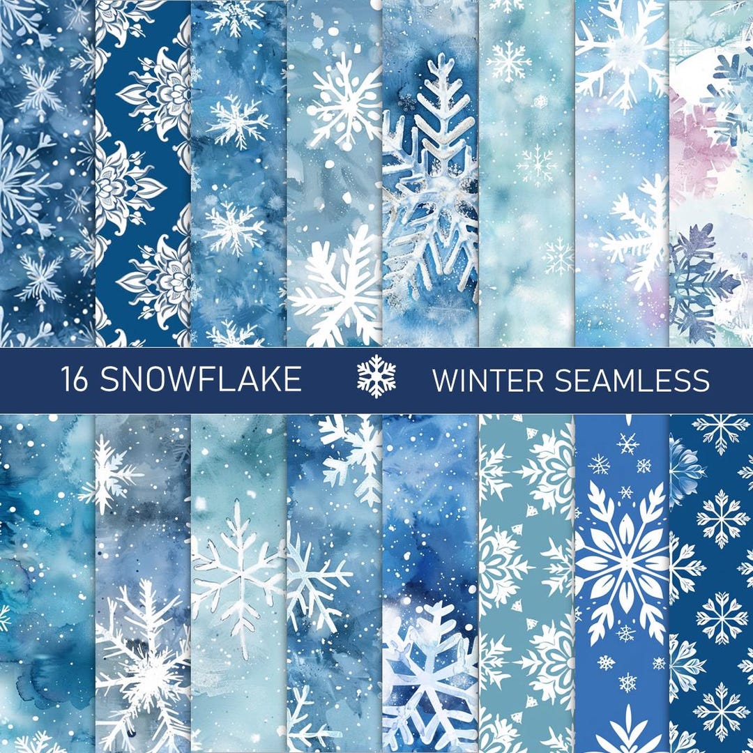 Snowflake Digital Paper Pack - 16 Winter Seamless Patterns - Watercolor ...