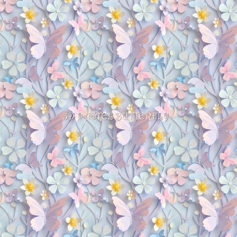 Digital Paper Pack: 3D Pastel Butterfly Seamless Patterns - Instant ...