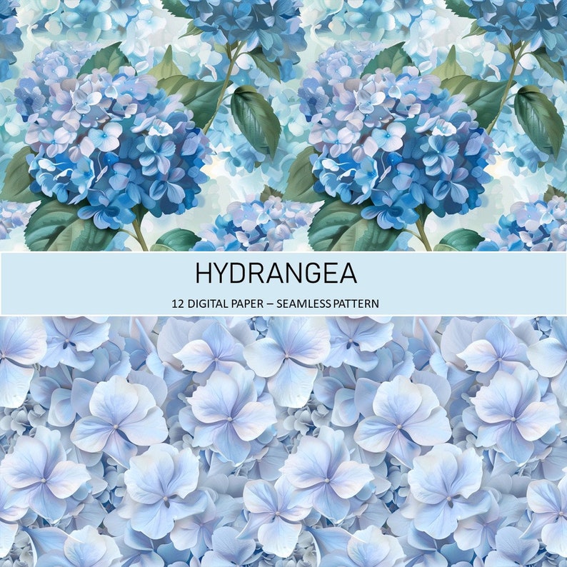 HYDRANGEA Digital Paper Pack- Seamless Pattern- 12jpegs Soft Blue ...