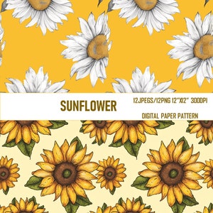SUNFLOWER DIGITAL PAPER- Sunflower Seamless -floral Watercolor- Yellow ...