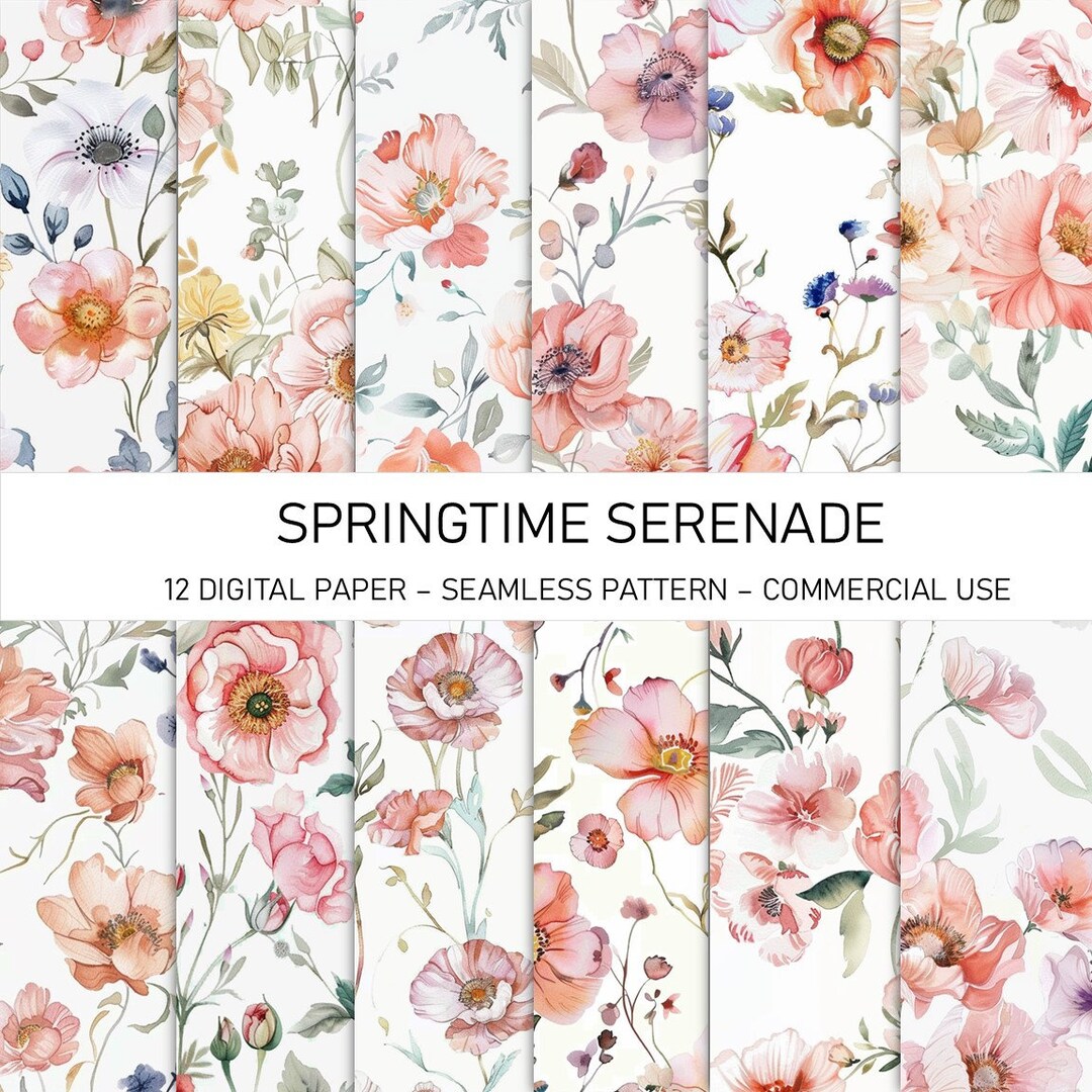 Springtime Serenade Digital Paper Pack | 12 Seamless Floral Patterns ...