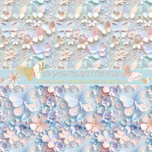 Digital Paper Pack: 3D Pastel Butterfly Seamless Patterns - Instant ...