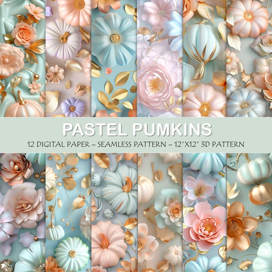 3D PASTEL PUMPKINS- 12 Digital Paper - Seamless Pattern - Pastel Color ...