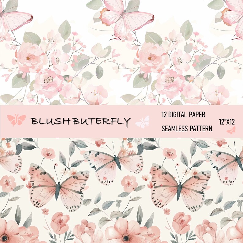 PINK COLLECTION Blush Butterfly Digital Paper Seamless Pattern ,blush ...