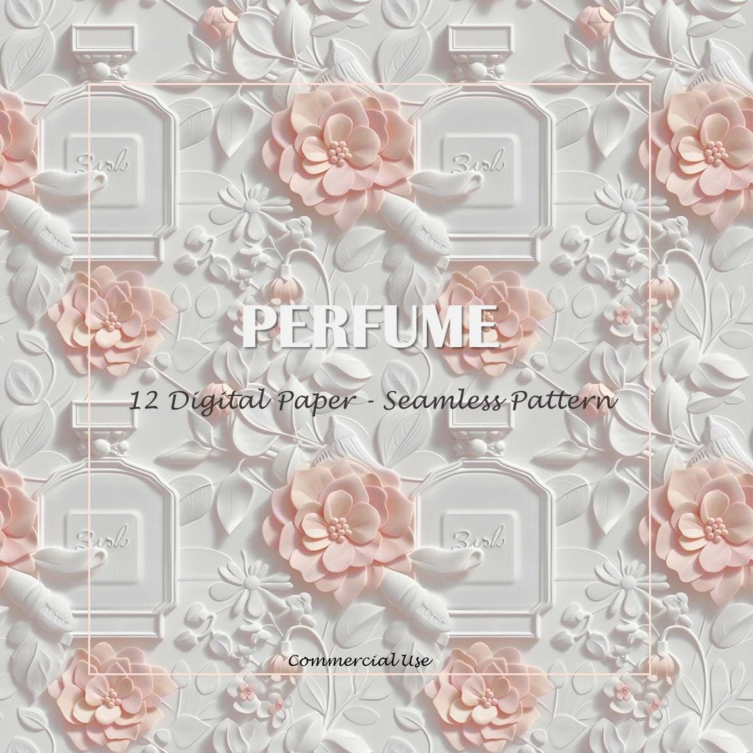 Perfume-themed Digital Paper Seamless Pattern | 3D Floral and Fragrance ...