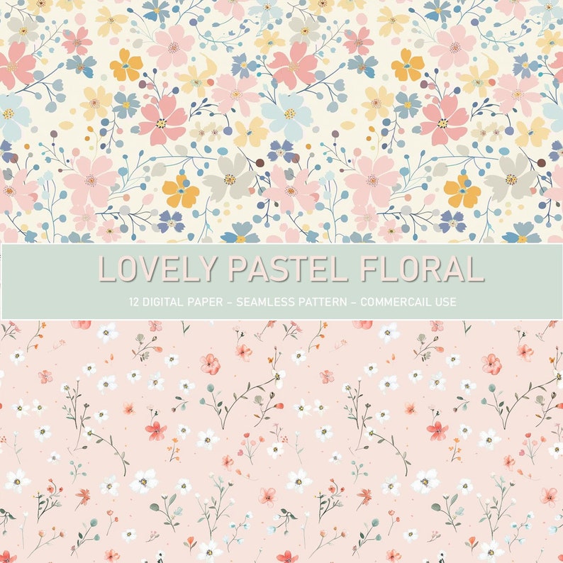 Paquete de papel digital floral pastel: Estampados florales ...