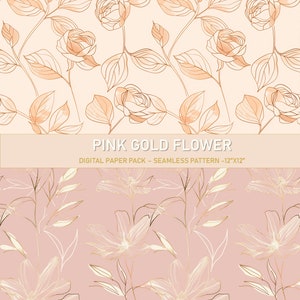 Pink Gold Flower Digital Paper: Seamless Floral Patterns (12x12in) - Etsy
