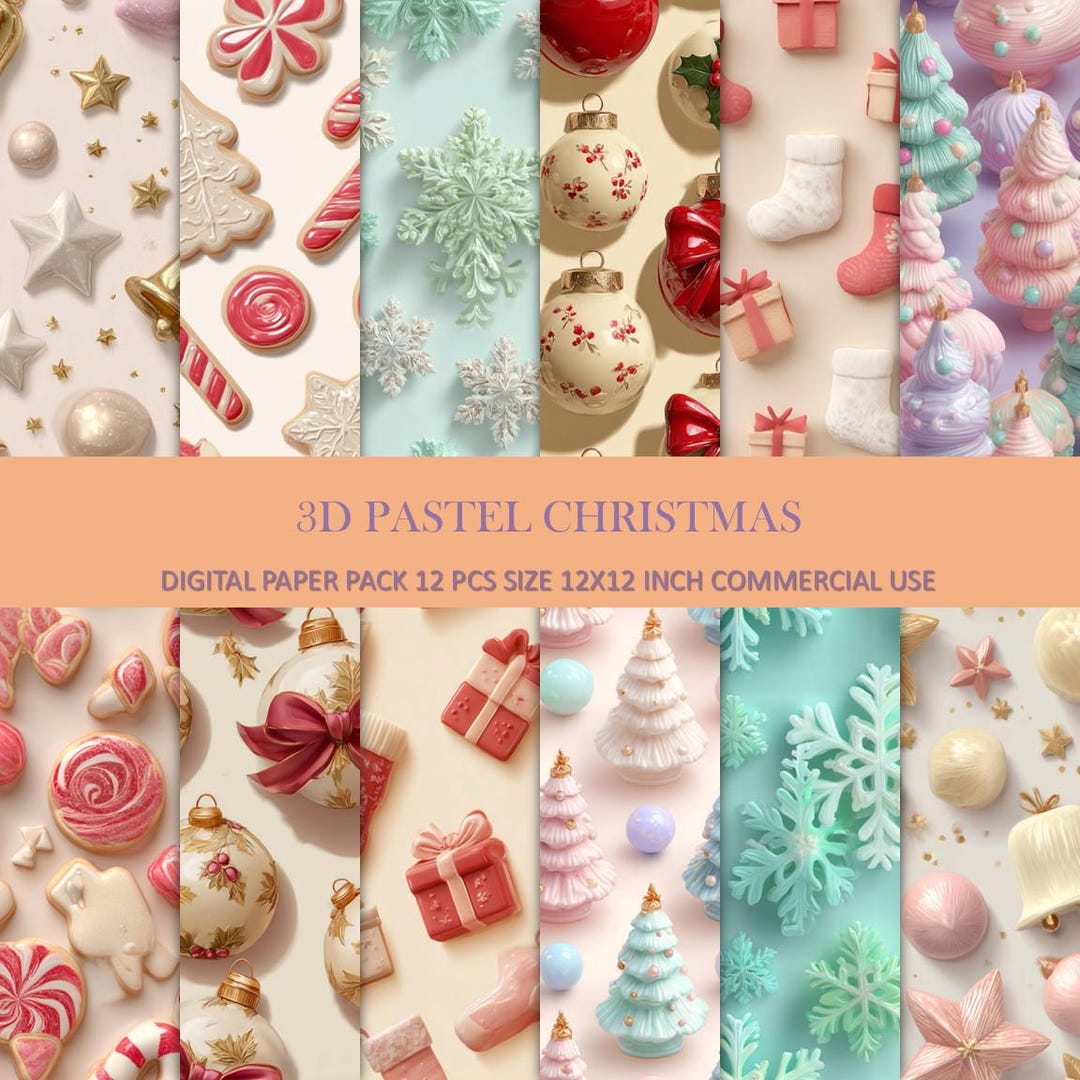 3D Pastel Christmas Digital Paper: Seamless Holiday Pattern (instant ...