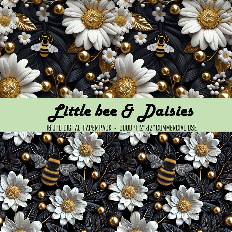 Bee & Daisies Digital Paper: 3D Floral Designs (digital Download) - Etsy