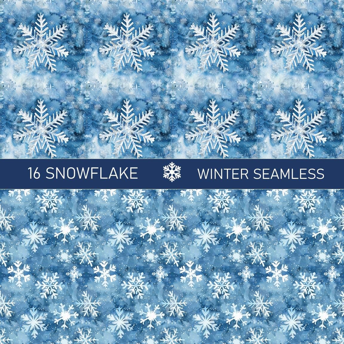 Snowflake Digital Paper Pack - 16 Winter Seamless Patterns - Watercolor ...