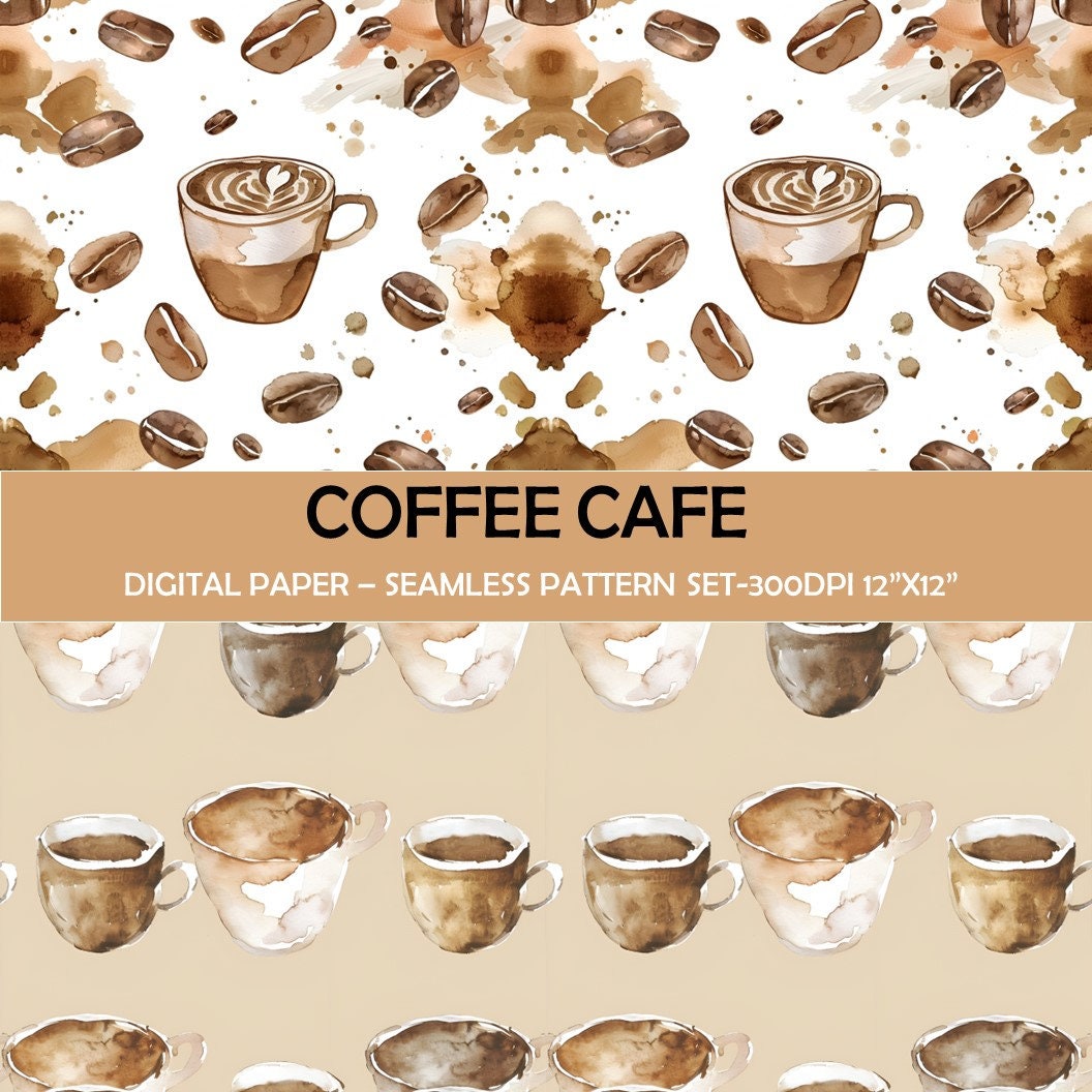Coffee Cafe Digital Paper: Watercolor Seamless Patterns (digital ...