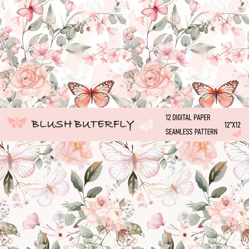 PINK COLLECTION Blush Butterfly Digital Paper Seamless Pattern ,blush ...