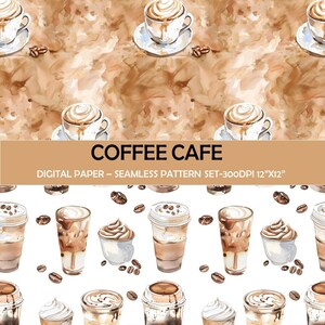 Coffee Cafe Digital Paper - Seamless Patterns- Coffee Shop-coffee Latte ...