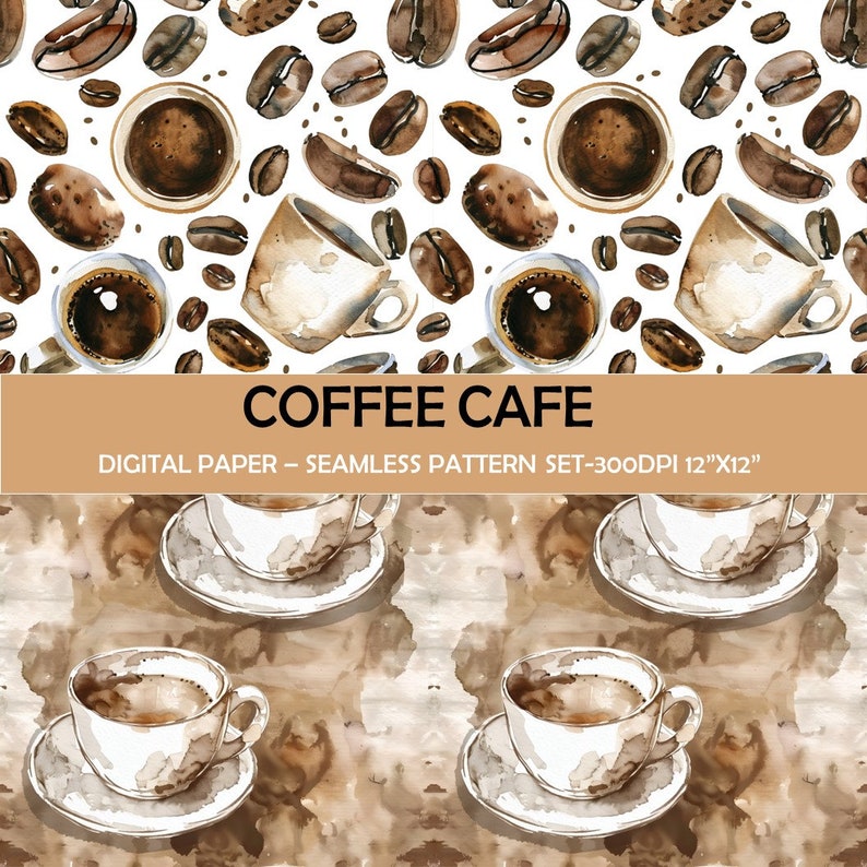 Coffee Cafe Digital Paper: Watercolor Seamless Patterns (digital ...