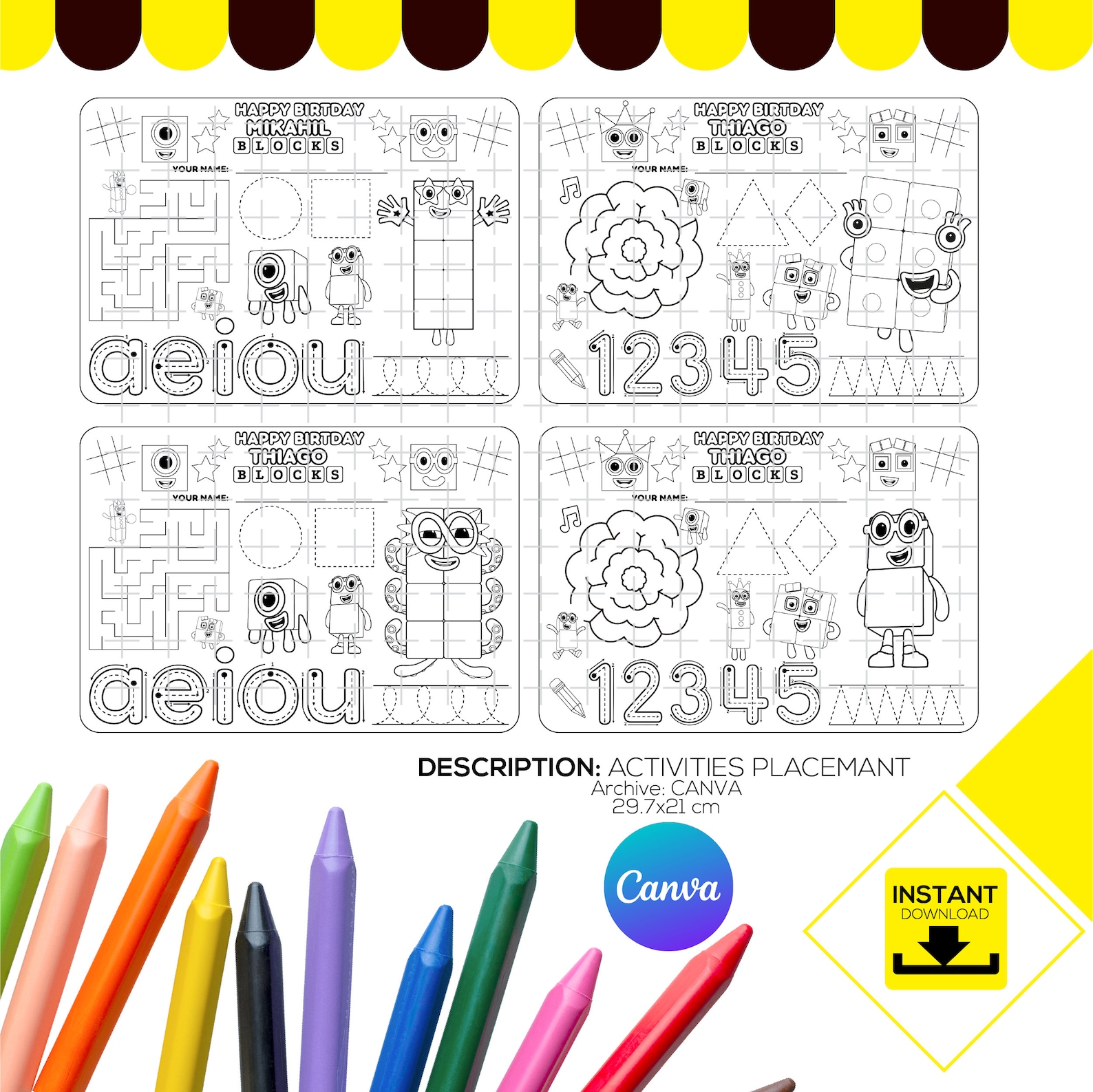 Numberblocks Pack Invitation Coloring Tag Activity Placemat Milkbox ...