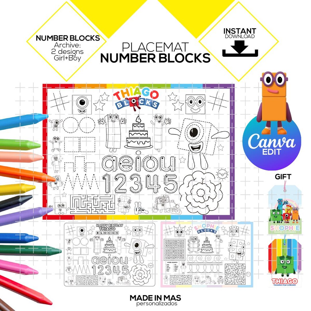 Numberblocks Coloring Sheet, Digital Canva Edit, Boy Girl, Placemat ...