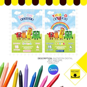 Numberblocks Birthday Invitation, Digital Canva Edit, Boy Girl ...