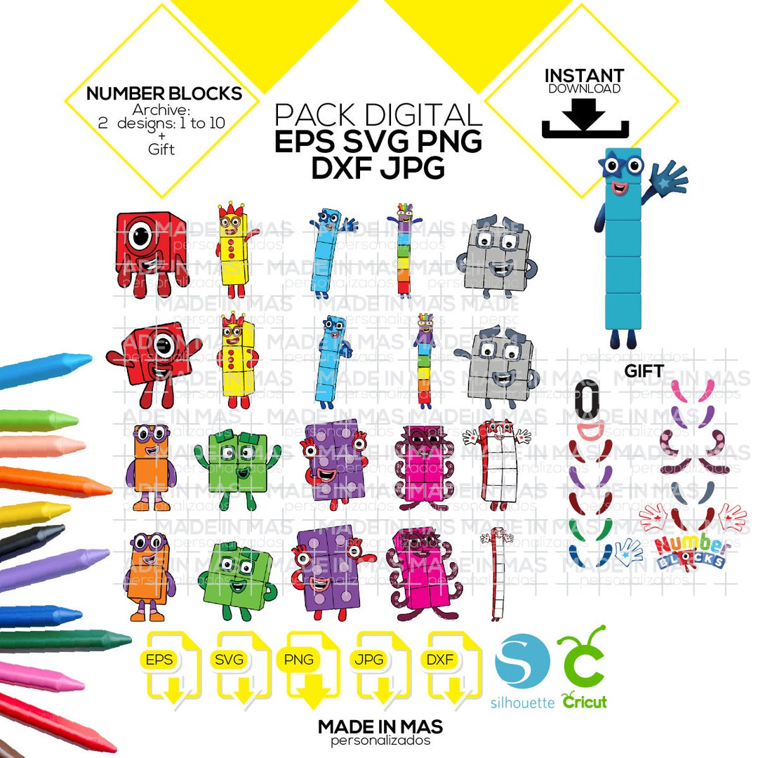 Number Blocks, Digital Pack, Eps Svg Png Dxf Jpg, Number Blocks Clipart ...