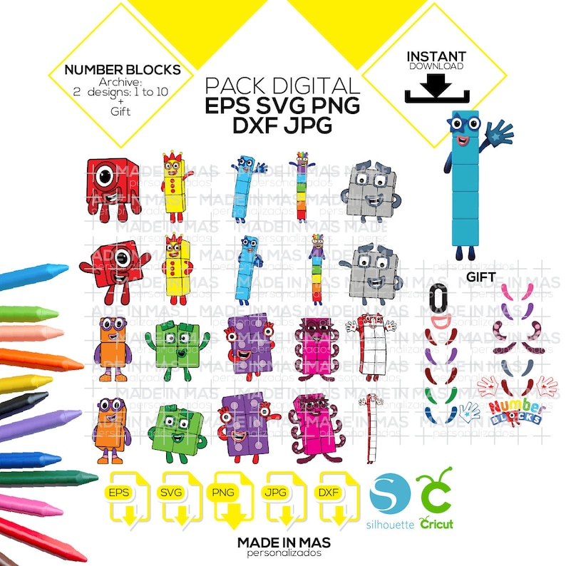 Number Blocks, Digital Pack, Eps Svg Png Dxf Jpg, Number Blocks Clipart ...