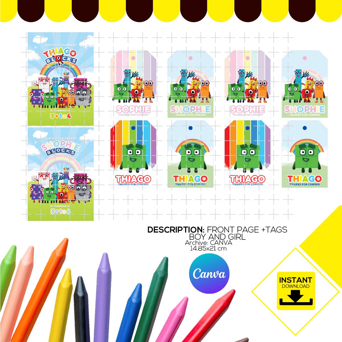 Numberblocks Birthday Invitation, Digital Canva Edit, Boy Girl ...